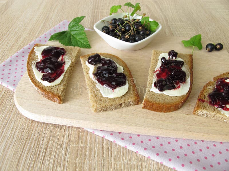 Bread with Jam from Black Currants Stock Image - Image of black ...