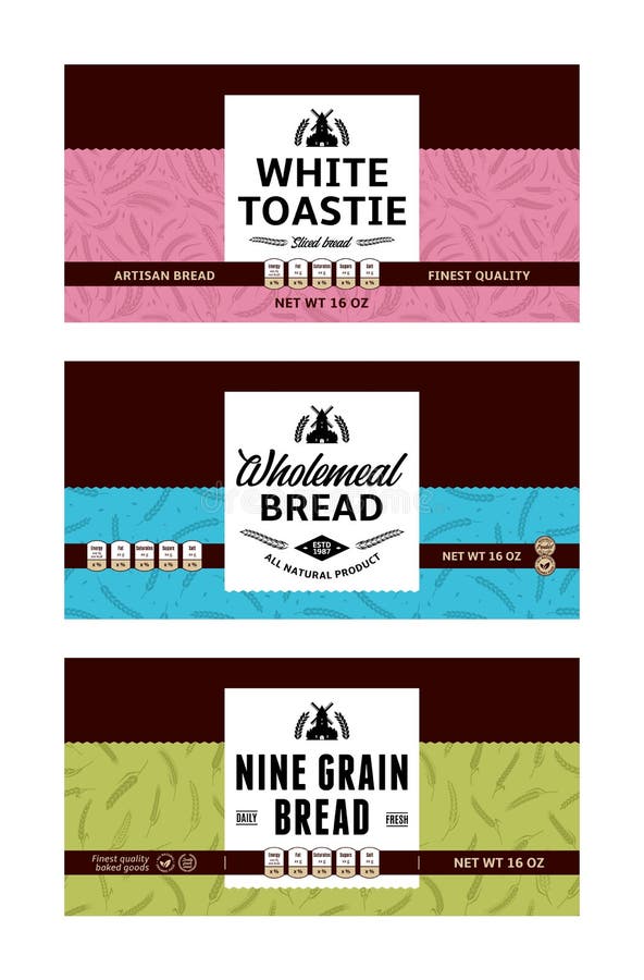 Bread Horizontal Labels in Modern Style Stock Vector - Illustration of ...