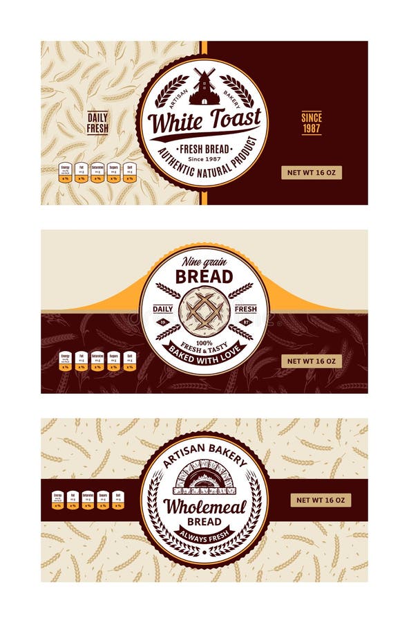 Bread Horizontal Labels in Modern Style Stock Vector - Illustration of ...