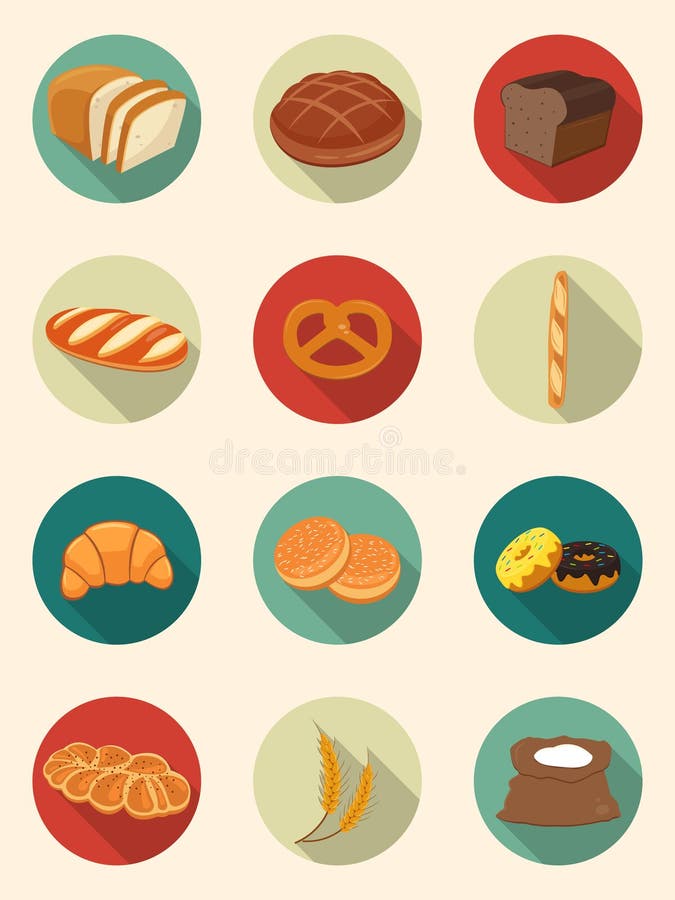 Bread Icons. Bakery Products. Flat Design Icons. Vector Stock ...