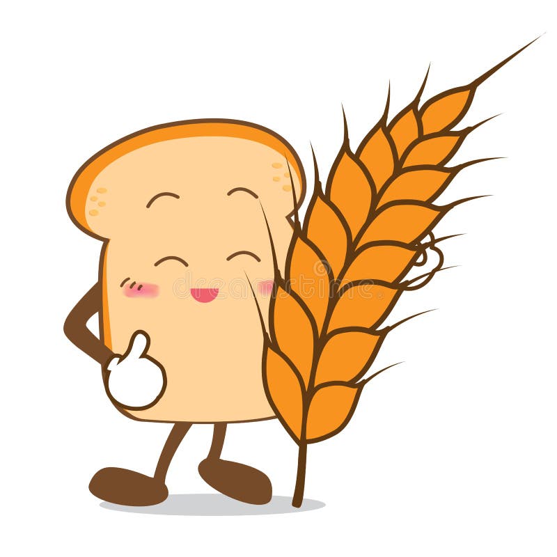 Bread-15 Isolated Happy Smile Slice Of Bread Cartoon And Wheat Stock ...
