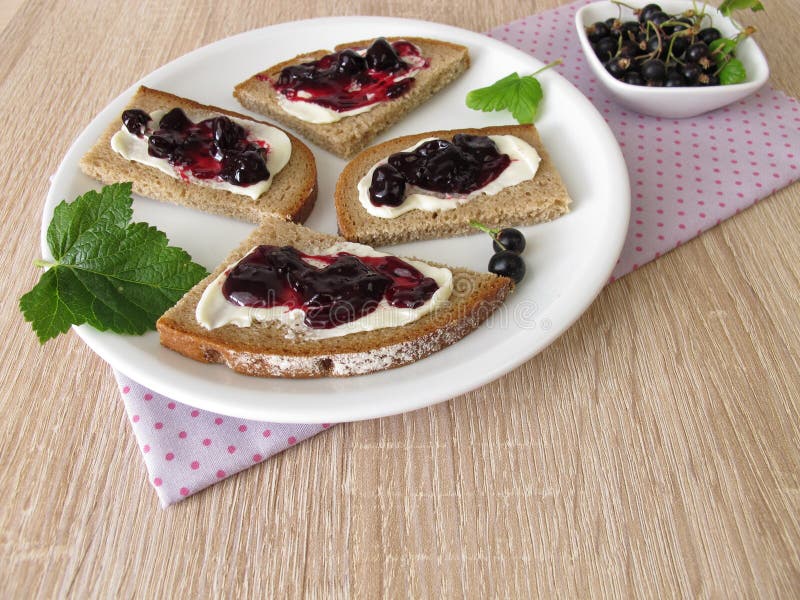 Bread with Jam from Black Currants Stock Photo - Image of currants ...
