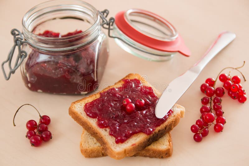 Bread with Jam for Breakfast and Milk Stock Image - Image of snack ...