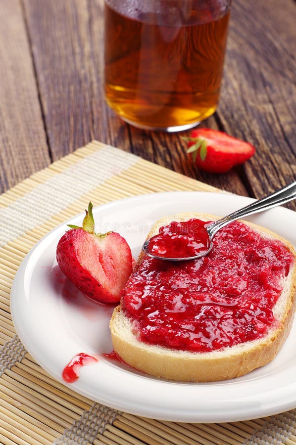 Bread with Jam and Cup of Tea Stock Image - Image of piece, homemade ...