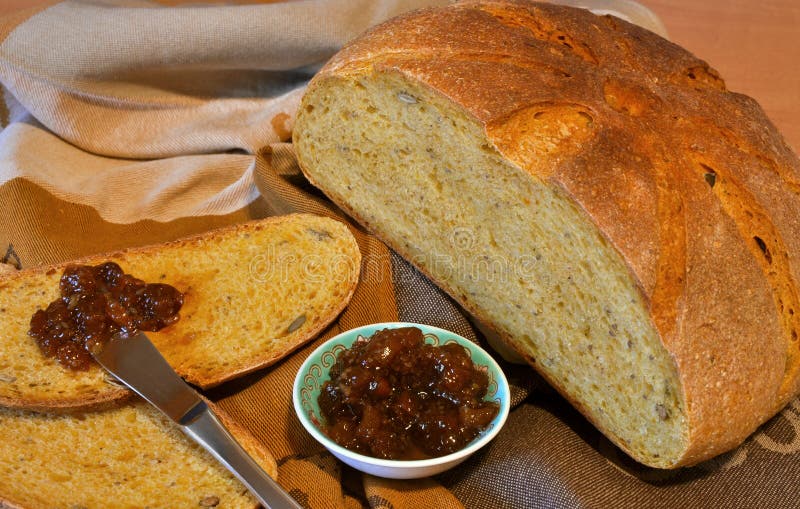 Bread with jam. stock photo. Image of bread, crust, knife - 60311616
