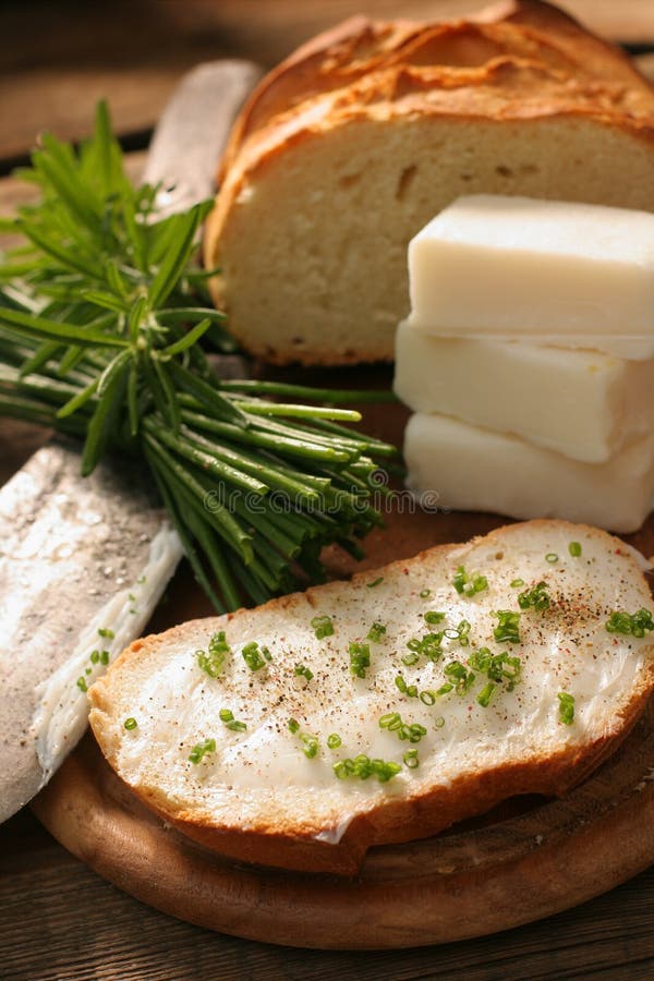 Bread with Lard and Chives. Traditional Peasant Food Stock Photo ... Bread with Lard and Chives. Traditional Peasant Food Stock Photo ...