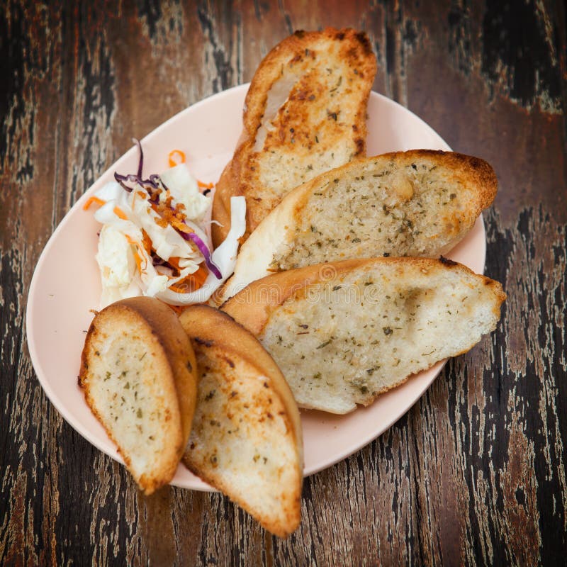 Bread with Lettuce Fork is Placed on the Fourth Floor. Stock Image ...