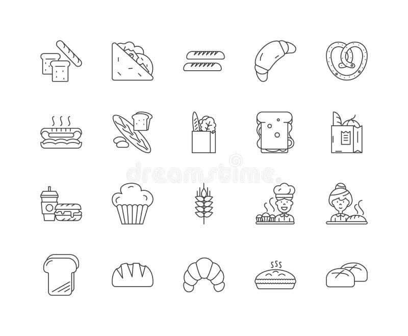 Bread Line Icons, Signs, Vector Set, Outline Illustration Concept Stock ...