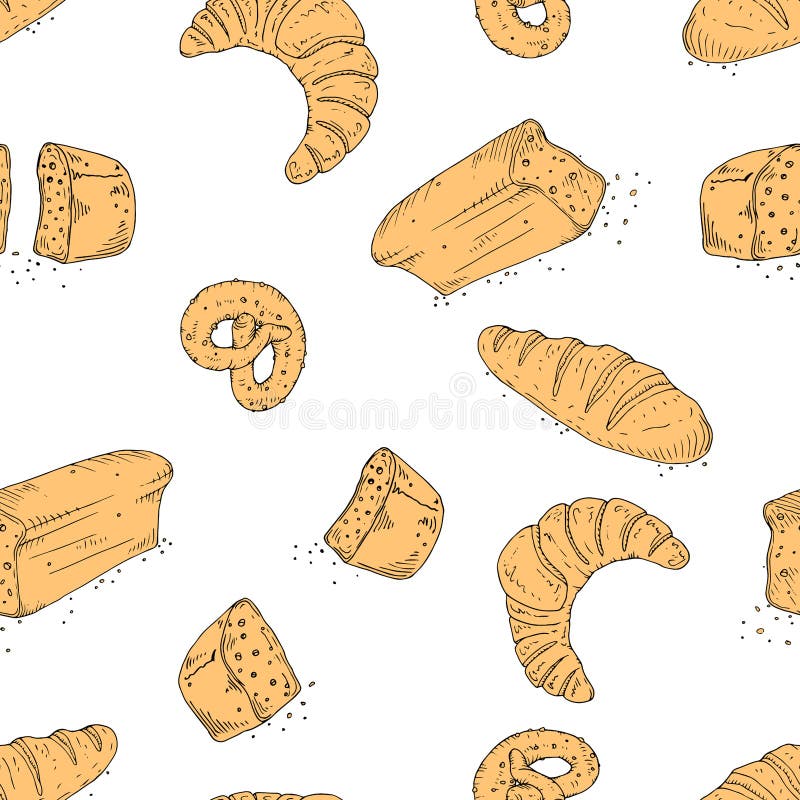 Bread, Loaf, Bun Seamless Pattern. Vector Illustration of Bakery ...