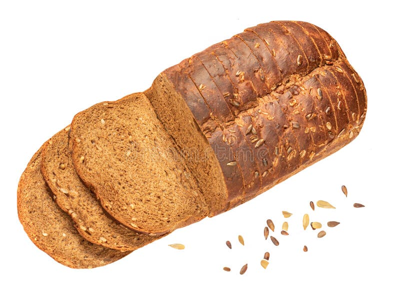 Bread Loaf with Slices and Seeds Viewed from Above Isolated on White ...