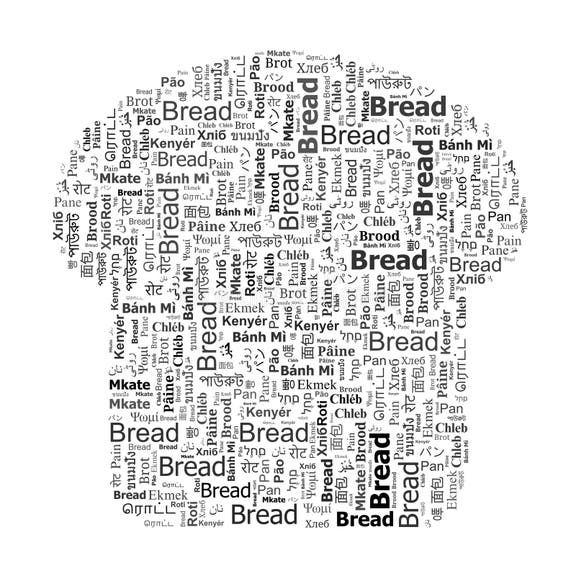 Bread Loaf Word Cloud Illustration in Multiple Languages Stock ...