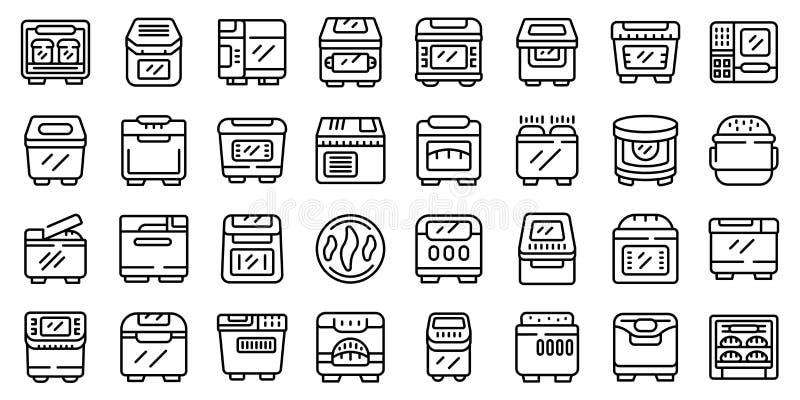 Bread Maker Icons Set Outline Vector. Electric Kitchen Stock ...
