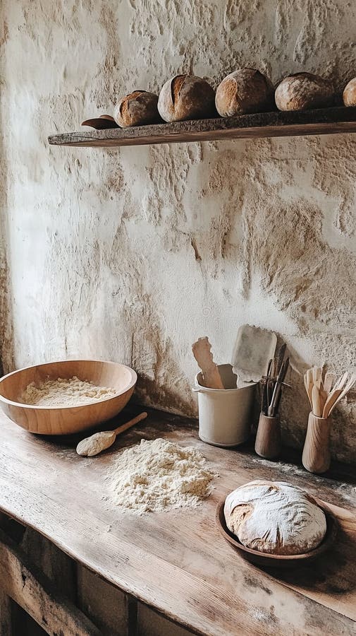 Bread Making Station Sourdough Starters Kneading Tools Pic Stock Photos ...