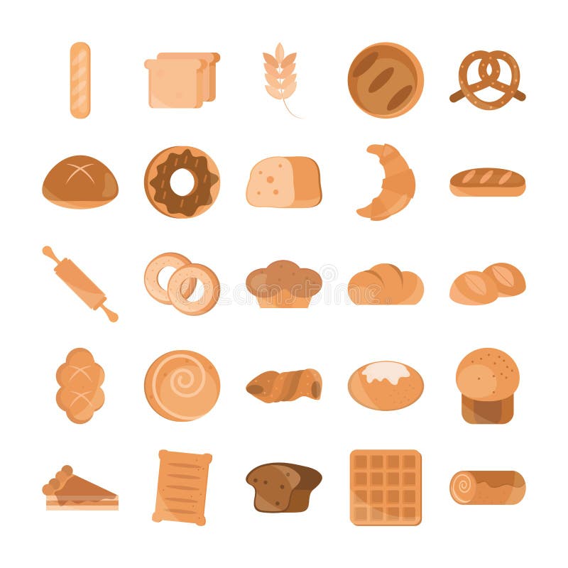 Bread Menu Bakery Food Product Flat Style Icons Set Stock Vector ...