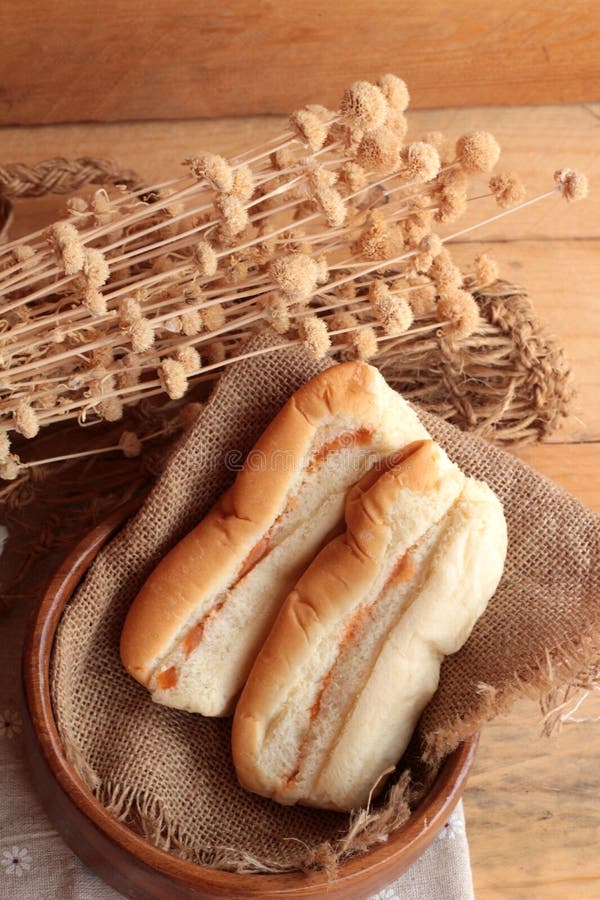 Bread with Milk Tea Custard and Hot Tea. Stock Image - Image of ...