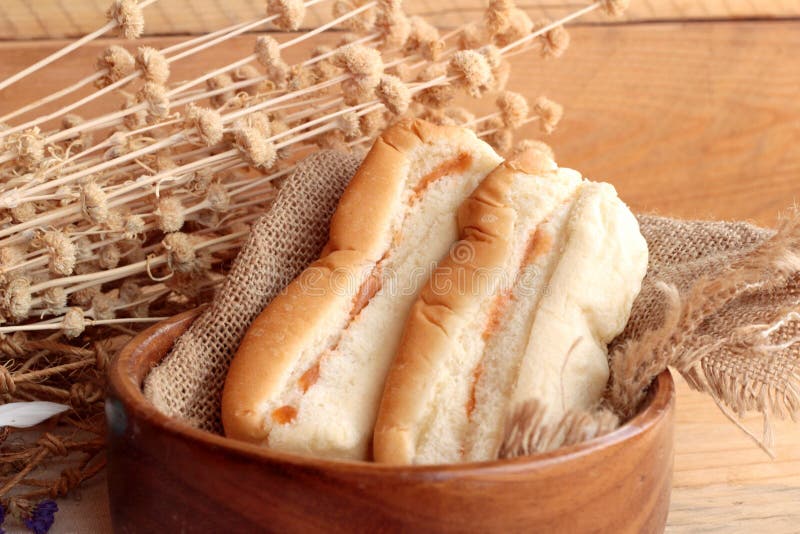 Bread with Milk Tea Custard and Hot Tea. Stock Image - Image of asia ...