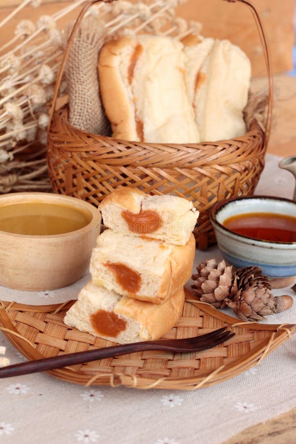 Bread with Milk Tea Custard and Hot Tea. Stock Photo - Image of healthy ...