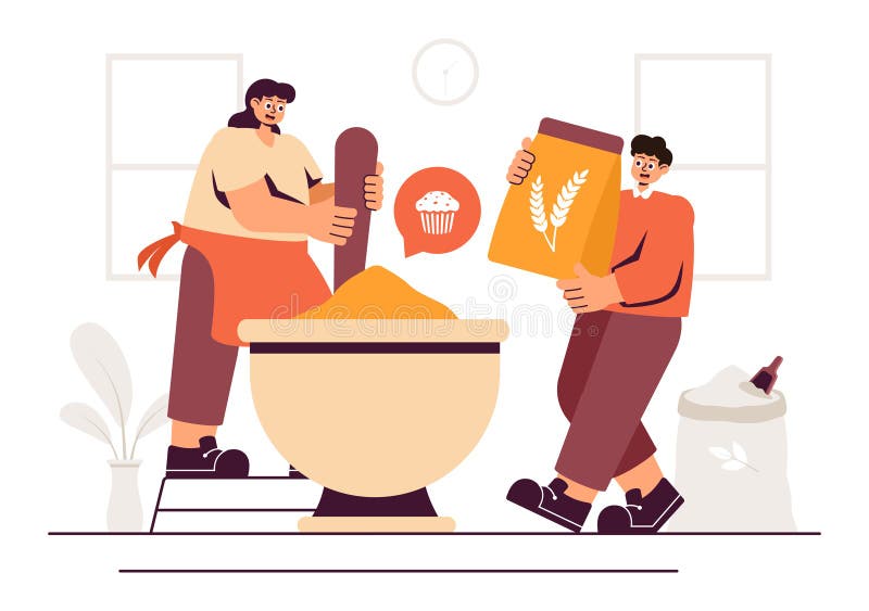 Bread Mill Vector Illustration Featuring Wheat Sacks, Assorted Breads ...