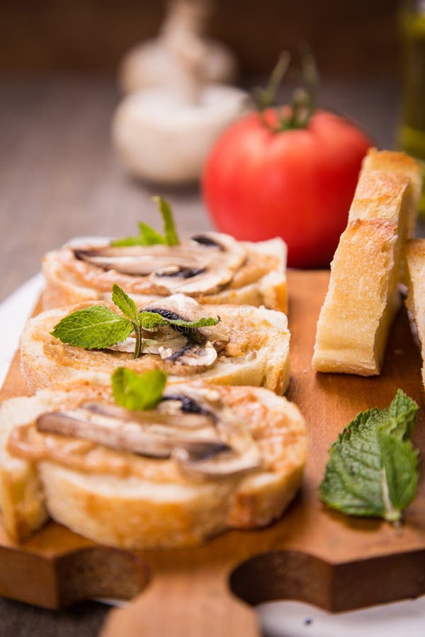 Bread with mushrooms stock photo. Image of mushroom, snack - 60391798