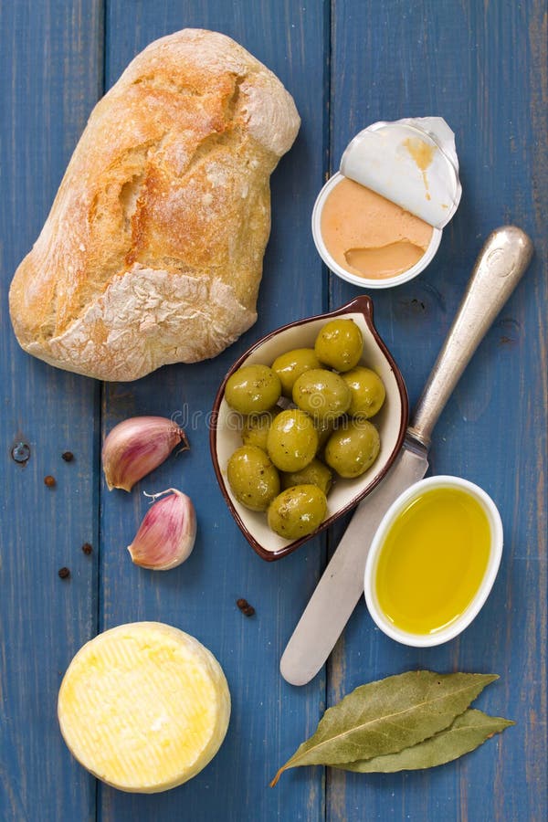 Bread with olives, pate stock image. Image of olives - 51827709