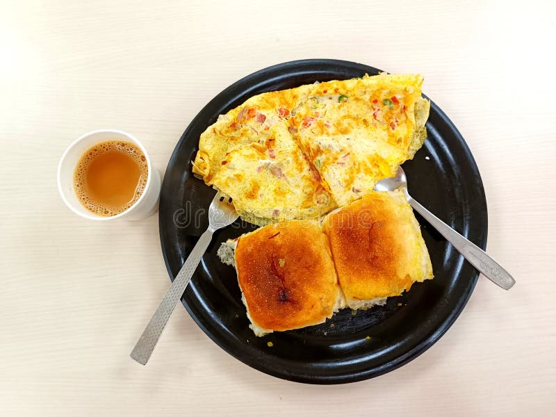 Bread, Omelette and tea stock photo. Image of breakfast - 270224920