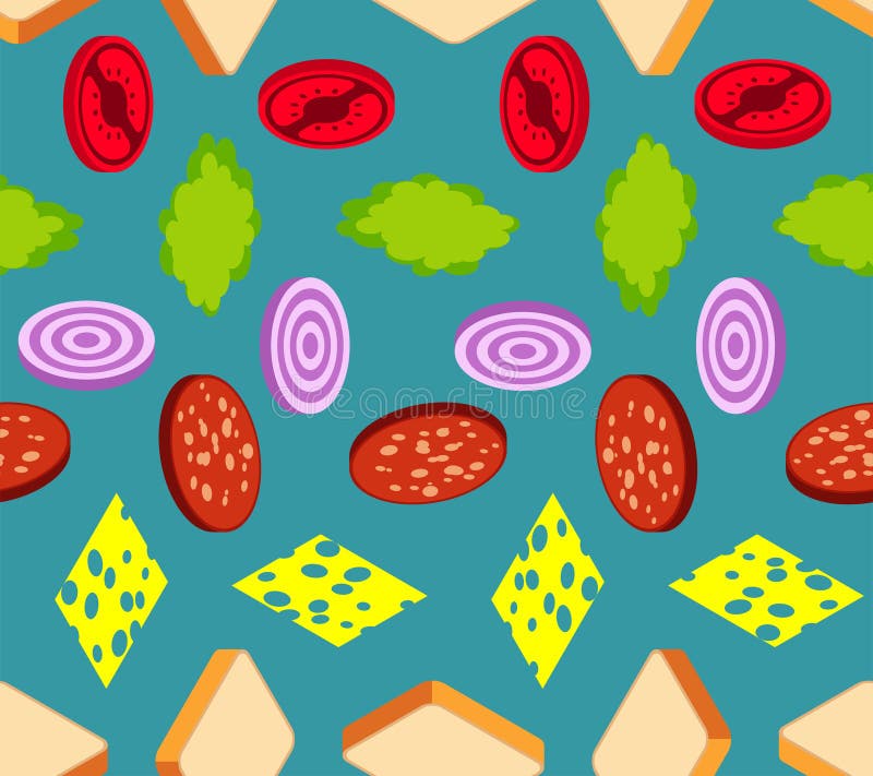Bread and Onion and Salad Pattern Seamless. Sandwich Parts Texture ...