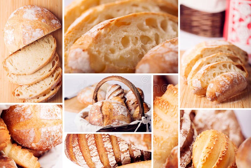 Collage - baked bread stock photo. Image of breakfast - 18496350
