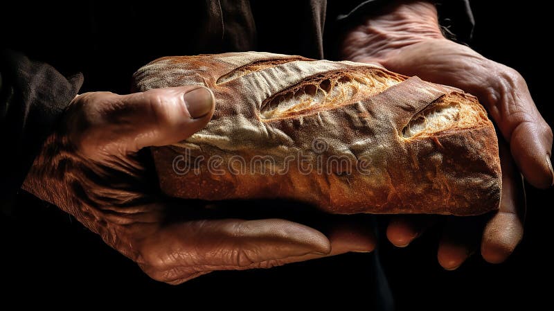 Bread in the Overworked Hands of an Old Man. Helping a Poor Person ...