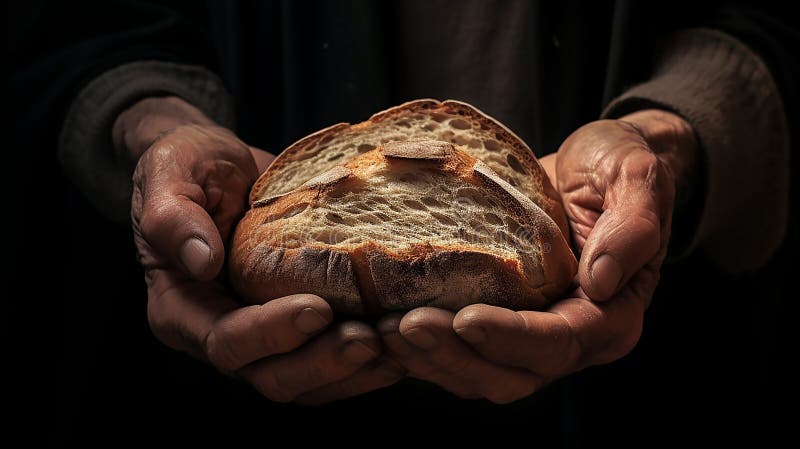 Bread in the Overworked Hands of an Old Man. Helping a Poor Person ...