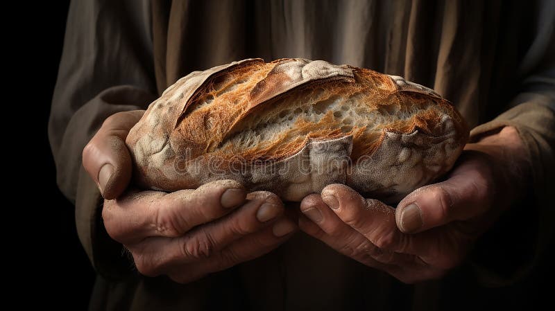 Bread in the Overworked Hands of an Old Man. Helping a Poor Person ...