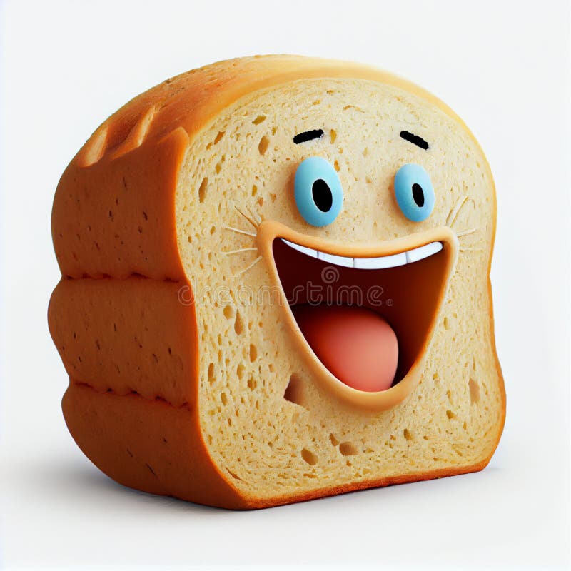 Bread Personified: a Cheerful, Humanized Loaf Laughs on a White ...