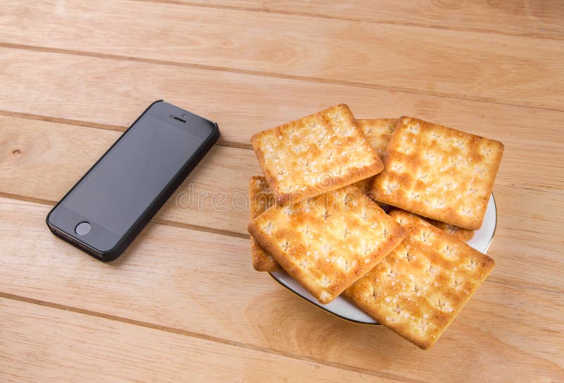The Bread and Phone Put on the Table Stock Image - Image of speak ...