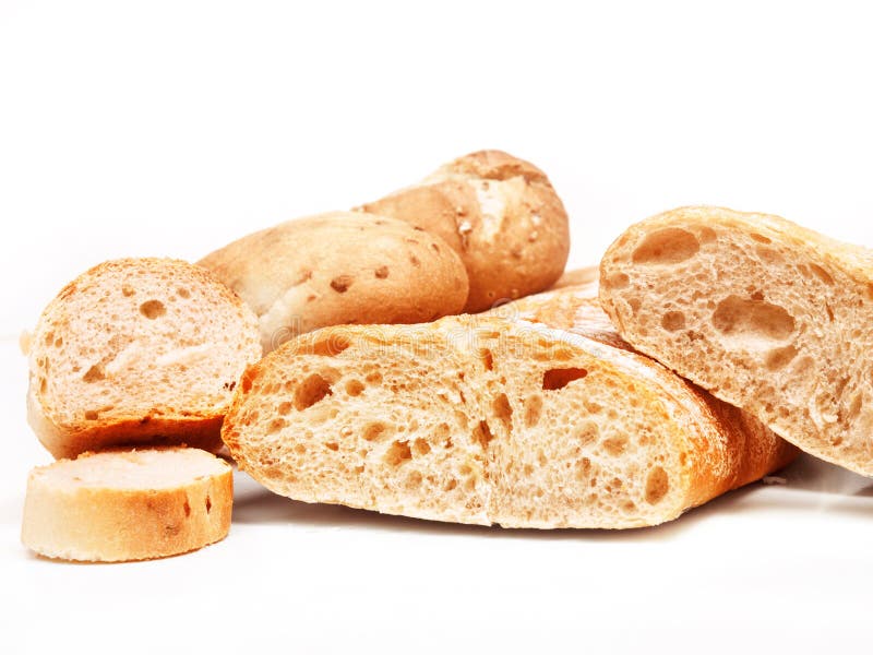 Bread Pieces on a White Background Stock Photo - Image of bakery ...
