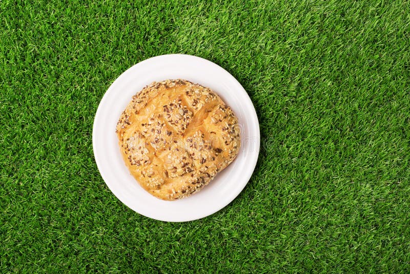 Bread on the Plate on the Green Grass Stock Image - Image of healthy ...