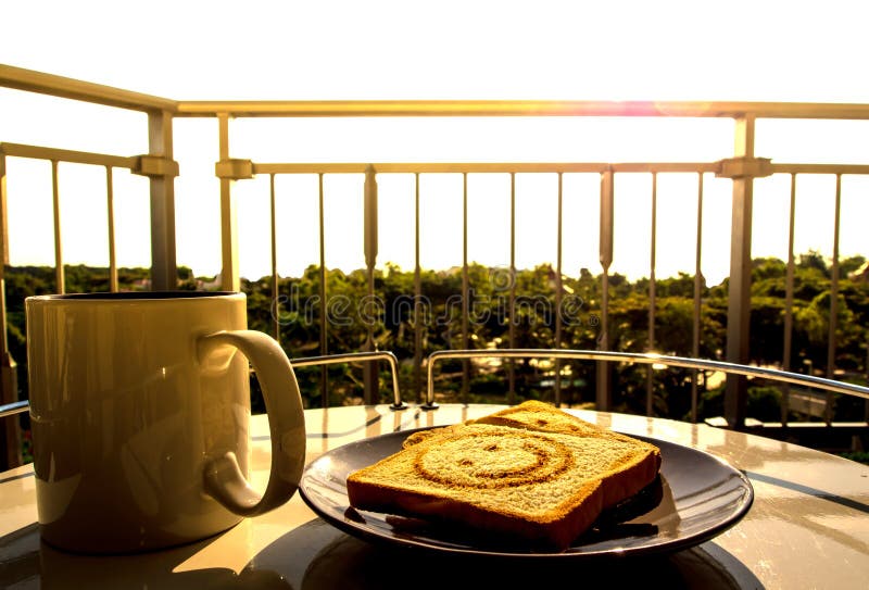 Breakfast with Morning Light at the Balcony Stock Image - Image of ...