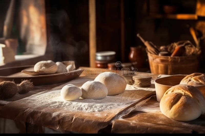 Bread Preparation, Hands Kneading Dough on Table, Closeup. Generative ...