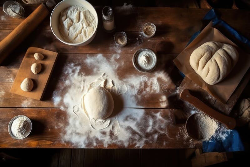 Bread Preparation, Hands Kneading Dough on Table, Closeup. Generative ...
