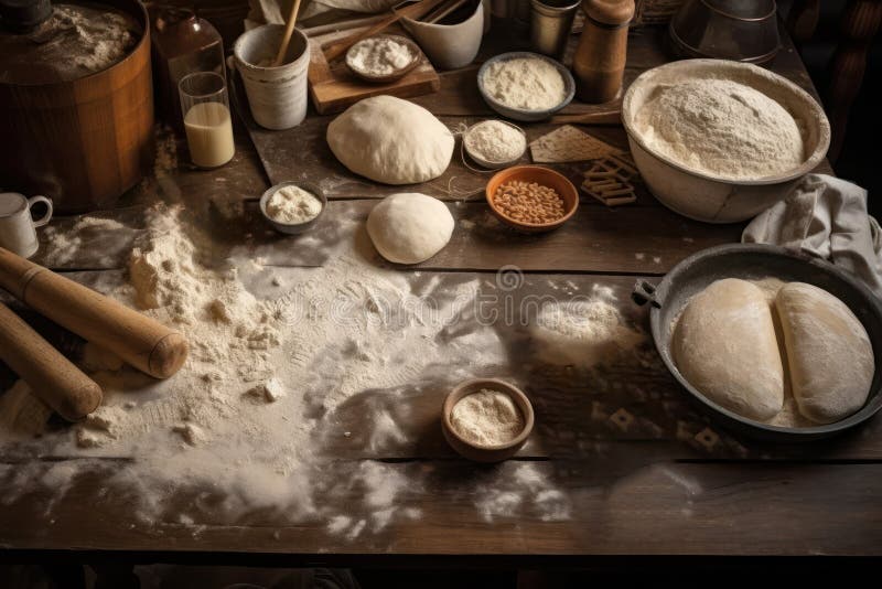 Bread Preparation, Hands Kneading Dough on Table, Closeup. Generative ...