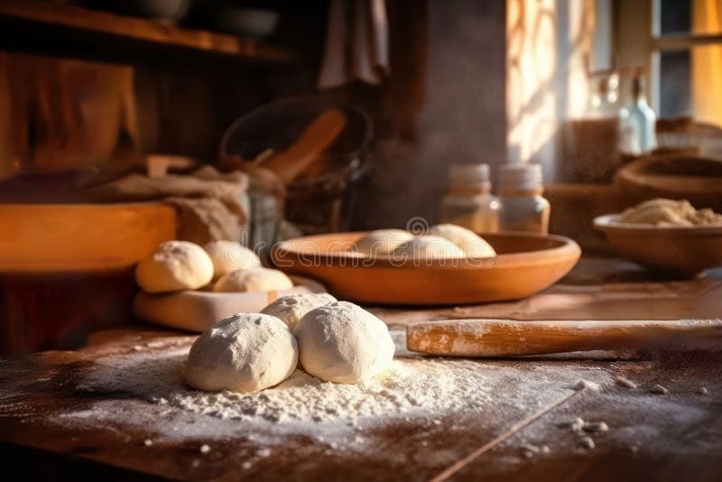 Bread Preparation, Hands Kneading Dough on Table, Closeup. Generative ...