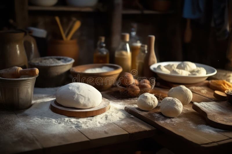 Bread Preparation, Hands Kneading Dough on Table, Closeup. Generative ...