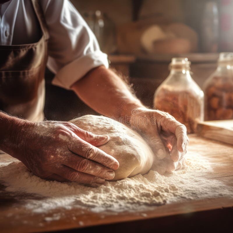Bread Preparation, Hands Kneading Dough on Table, Generative AI Stock ...