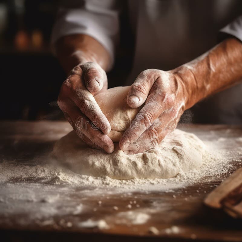 Bread Preparation, Hands Kneading Dough on Table, Generative AI Stock ...
