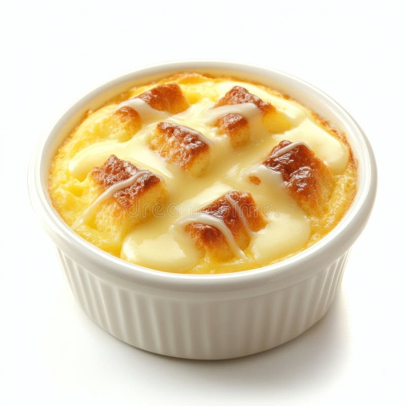 Bread Pudding with Custard Sauce, Presented on an Isolated Transparent ...