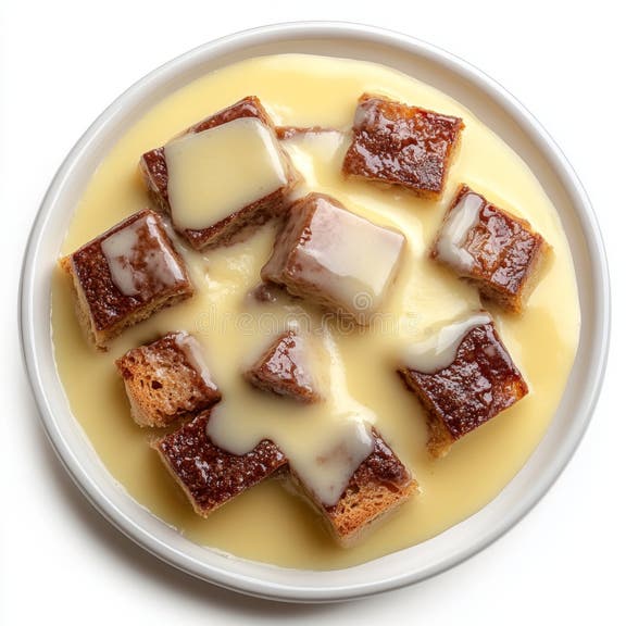 Bread Pudding with a Rich Vanilla Custard Sauce, Presented on a ...
