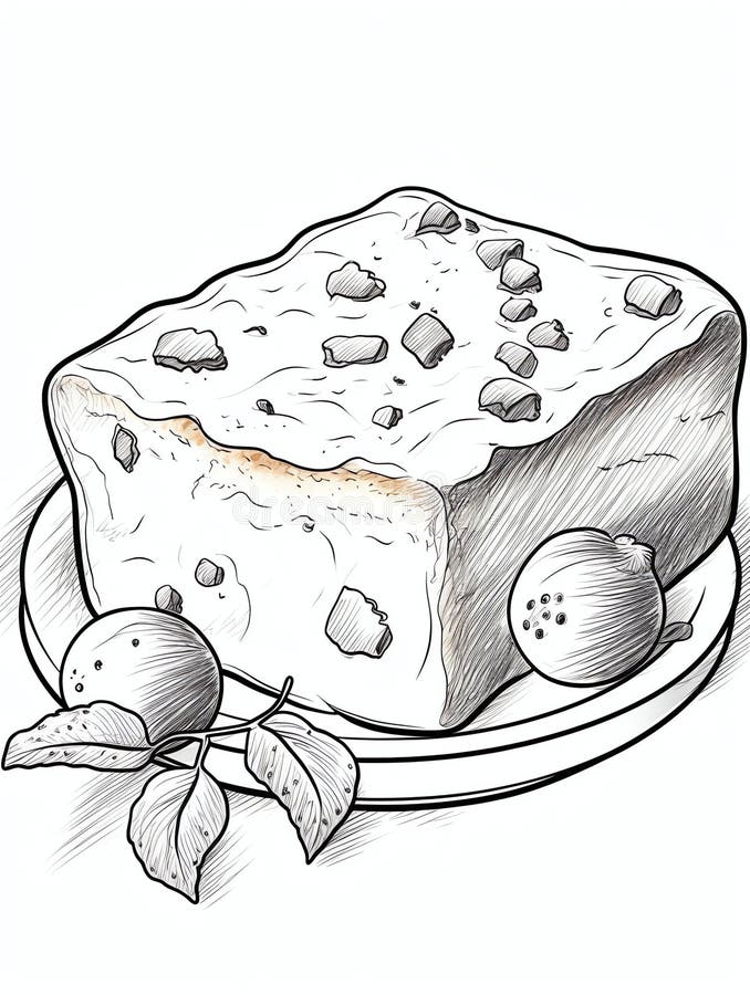Bread Pudding Square Tasty Dessert Coloring Book Page in Black and ...
