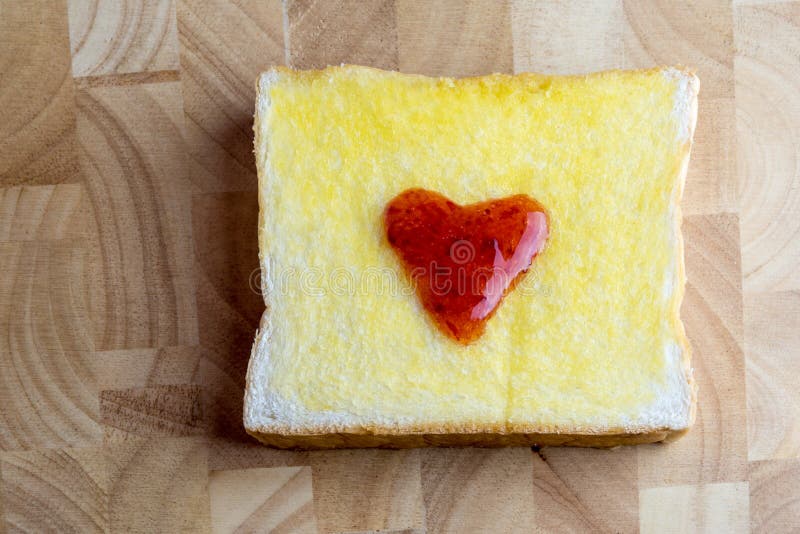 Bread and Red Heart Shaped Jam on Wooden Stock Photo - Image of shape ...
