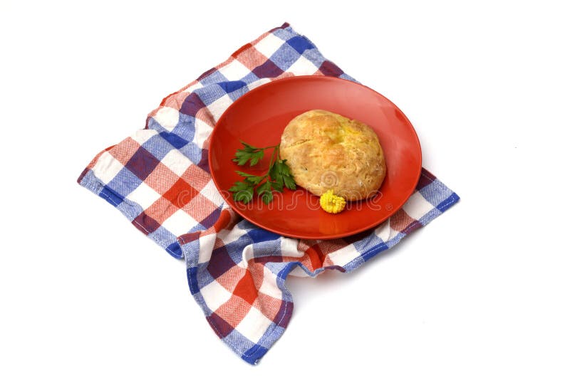 Bread in Red Plate and Napkin Stock Image - Image of single, tasty ...