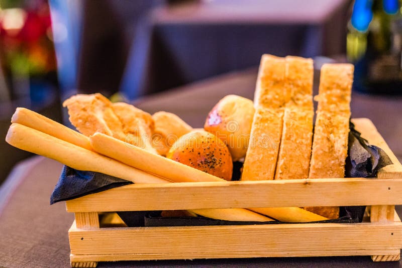 Bread on Restaurant table stock image. Image of closeup - 118614891
