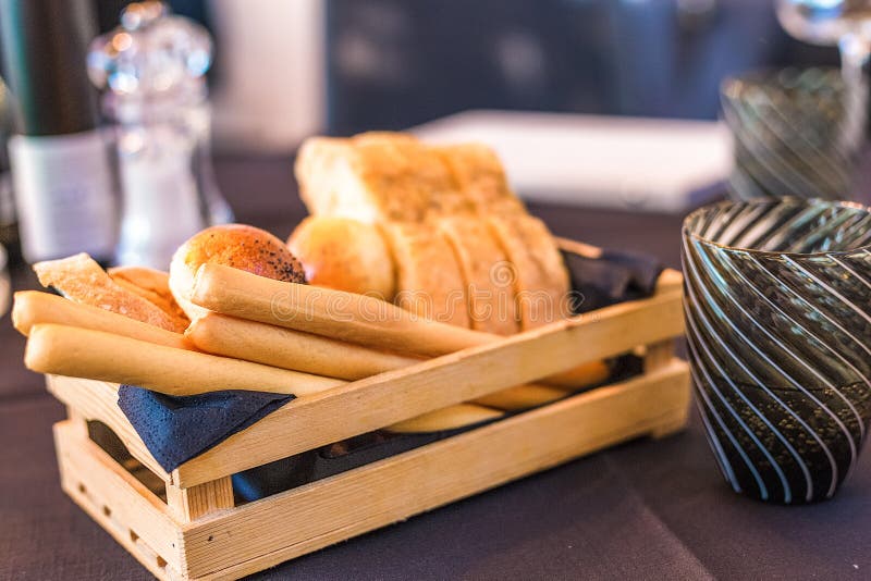 Bread on Restaurant table stock image. Image of bread - 118614661