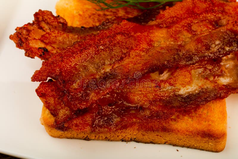 Bread with roasted bacon stock image. Image of closeup - 111515771